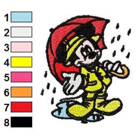 Mickey Mouse At Raining Day Embroidery Design