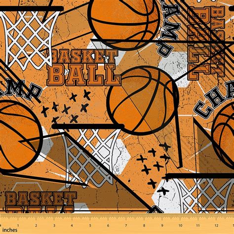 Basketball Polyester Fabric By The Yard Sports Ball Game Orange Sewing