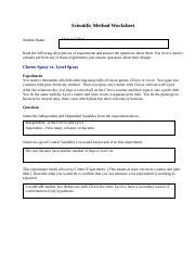 Worksheet SM 1 Docx Scientific Method Worksheet Babe Name Alexses Gillian Read The