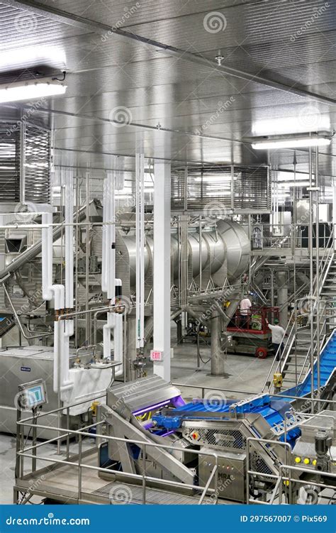 Stainless Steel Equipment In A Food Processing Facility Stock Image