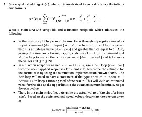 solved 1 one way of calculating sin x where x is