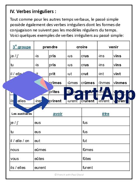 Part App Le Pass Simple Exercices Corrig S