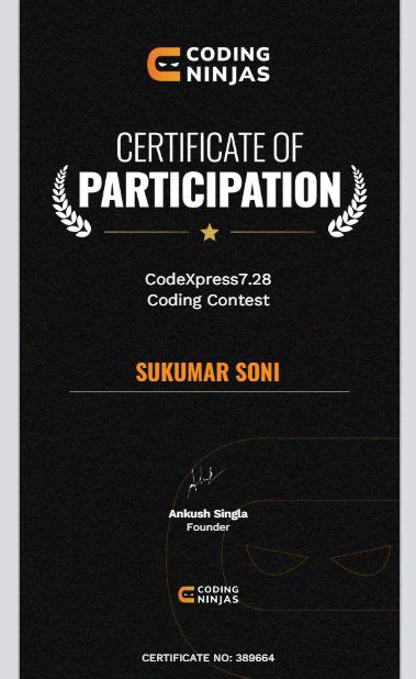 Sukumar Soni On Linkedin Coding Ninjas Participation Certificate
