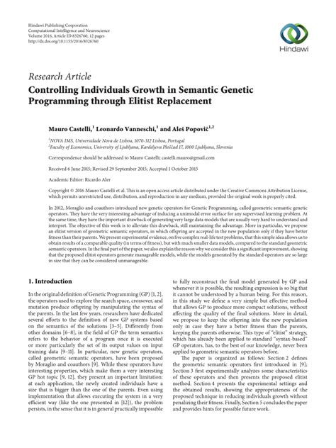 Pdf Controlling Individuals Growth In Semantic Genetic Programming Through Elitist Replacement