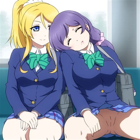 Rule 34 2girls Artist Request Ayase Eli Black Hair Blonde Hair Blue