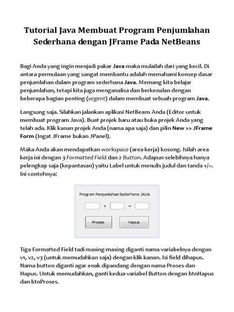 Tutorial Java Membuat Program Penjumlahan Sederhana Dengan Jframe Pada Netbeans Pdf