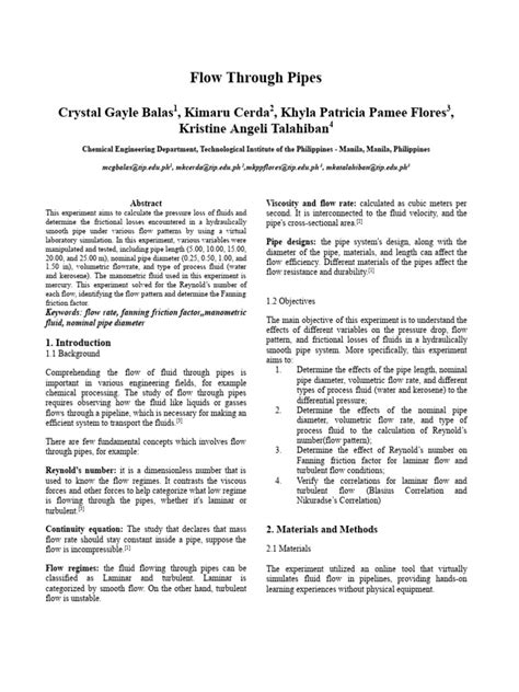 Flow Through Pipes Group1 Pdf