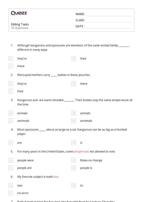 Performance Tasks Worksheets For Th Grade On Quizizz Free Printable