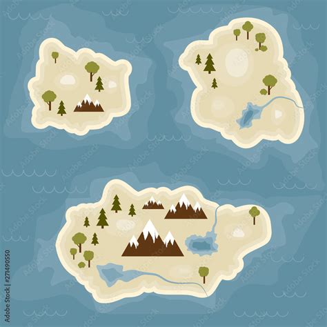 Cartoon Tropical Exotic Island In Ocean Top View Island Sprite Stock