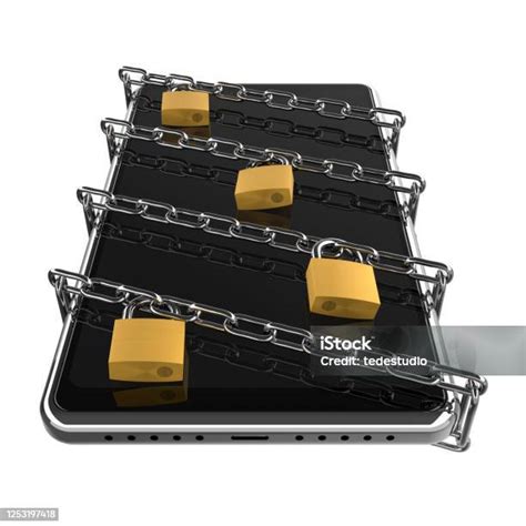 액세스 잠금의 상징으로 체인과 자물쇠가있는 스마트 폰 휴대 전화에 액세스 할 수있는 권한 3d 일러스트 0명에 대한 스톡 사진 및 기타 이미지 Istock