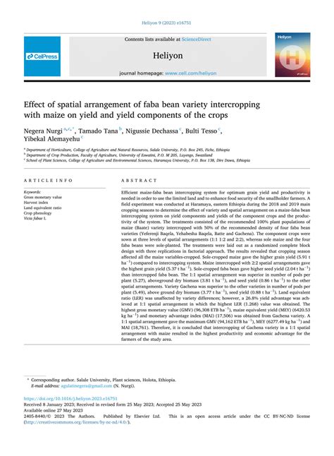 Pdf Effect Of Spatial Arrangement Of Faba Bean Variety Intercropping With Maize On Yield And