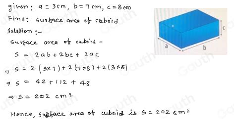 Solved Bookwork Code Q The Surface Area Of A Cuboid Is Found Using The Formula Below Work