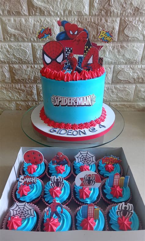 Spider Man Cake And Cupcake Cupcake Cakes Spiderman Cake Birthday