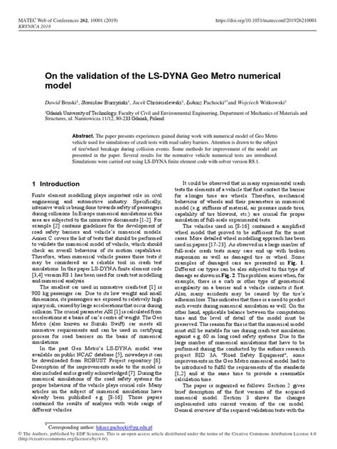 on the validation of the ls dyna geo metro numerical pdf computer