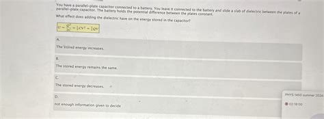 Solved You Have A Parallel Plate Capacitor Connected To A
