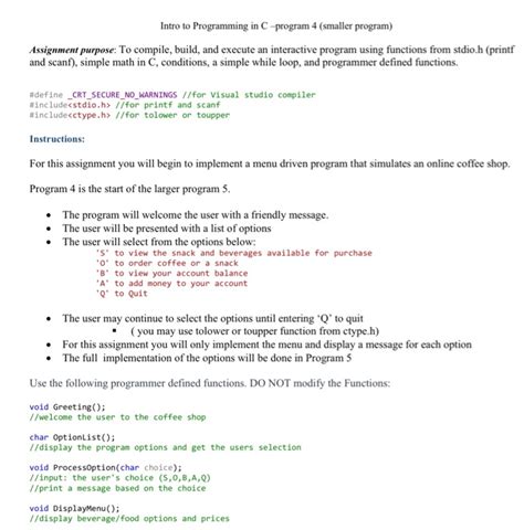 Solved Intro To Programming In C Program 4 Smaller Program