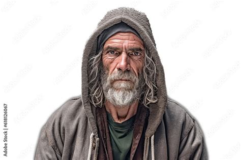 Homeless Old Man Isolated On White Background Homeless Hobo Senior