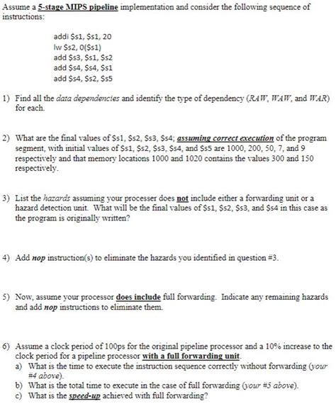 Solved Assume A Stage MIPS Pipeline Implementation And Chegg