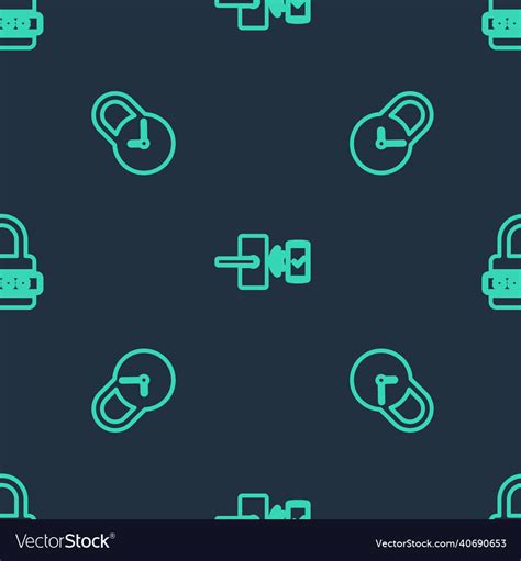 Set Line Digital Door Lock With Wireless Padlock Vector Image