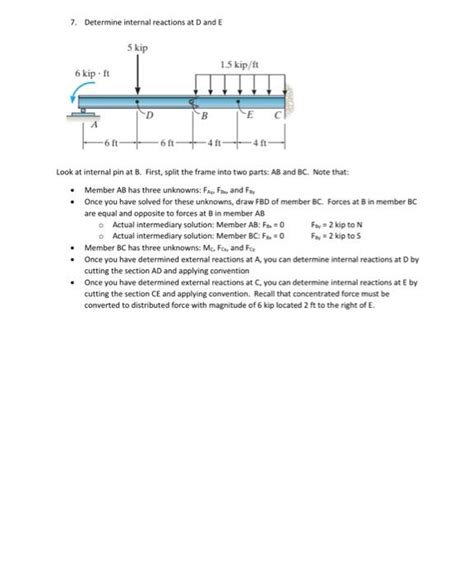 Solved 7 Determine Internal Reactions At D And E 5 Kip 1 5