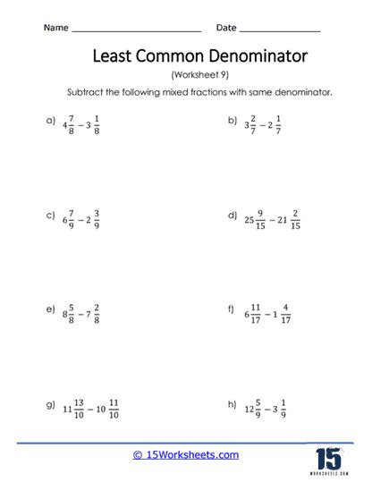 Free Least Common Denominator Worksheet Printable Download Free Least