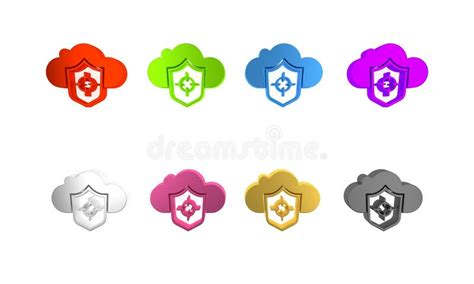Colorful Cloud And Shield Icon Isolated On White Background Cloud Storage Data Protection Stock