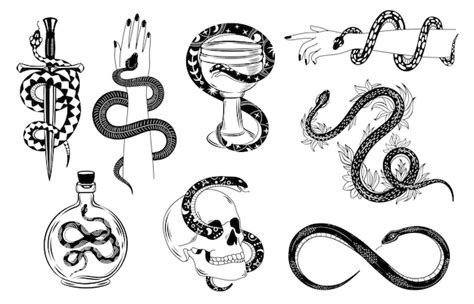Premium Vector Snakes Tattoo Occult Snake Wrapped Around Hand Skull