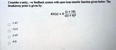 Solved Consider A Unity Negative Feedback System With An Open Loop