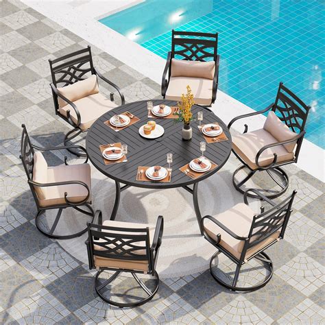 Phi Villa 7 Pieces Outdoor Dining Set For 6 54 Round