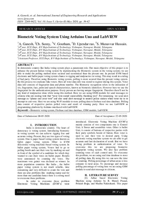 Pdf Biometric Voting System Using