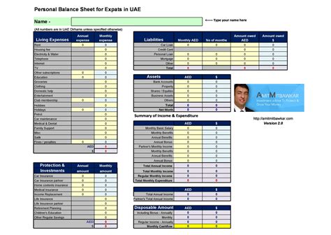 Personal Balance Sheet Excel Template Personal Balance Sheet Template
