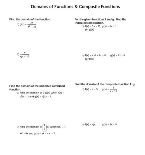 Solved Domains Of Functions And Composite Functions Find The