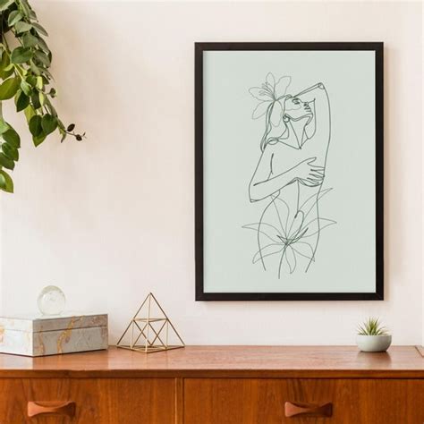 Naked Female Body Line Art Erotic Naked Woman With Cannabis Etsy