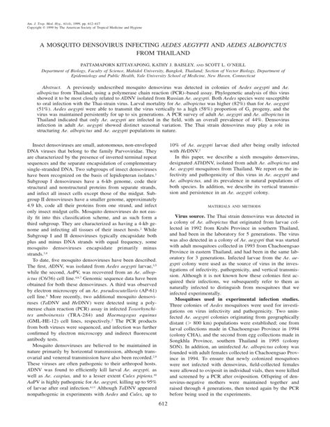 Pdf A Mosquito Densovirus Infecting Aedes Aegypti And Aedes