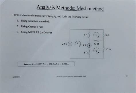 Solved Analysis Methods Mesh Method HW Calculate The Chegg