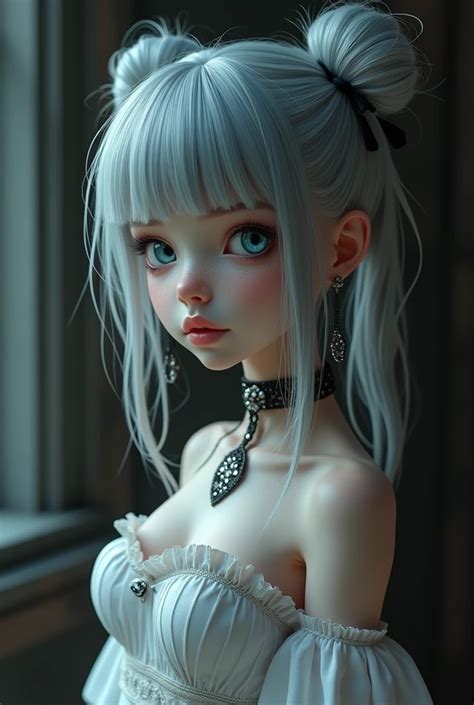 Cute Magical Girl Updo Grey Hair Amorous And Lewd Face Seaart Ai