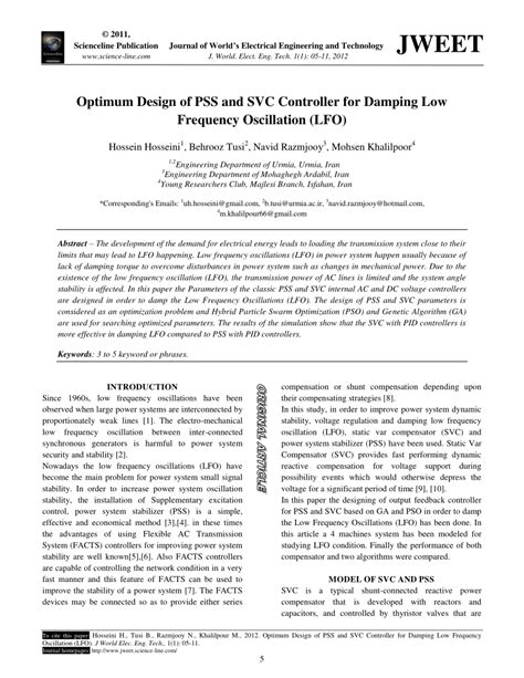 pdf optimum design of pss and svc controller for damping low