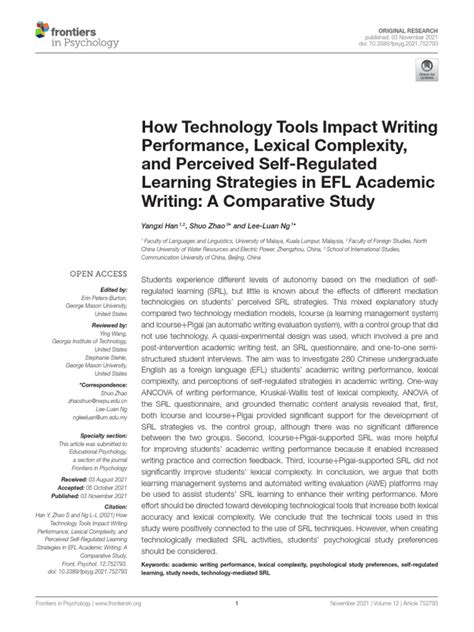 How Technology Tools Impact Writing Performance Lexical Complexity