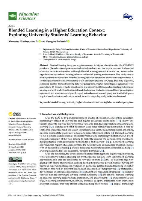Pdf Blended Learning In A Higher Education Context Exploring