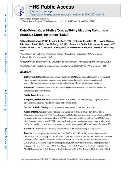 Pdf Data Driven Quantitative Susceptibility Mapping Using Loss Adaptive Dipole Inversion Ladi