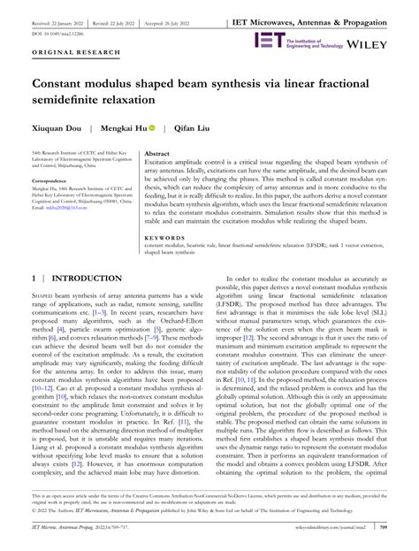 Pdf Constant Modulus Shaped Beam Synthesis Via Linear Fractional Semidefinite Relaxation
