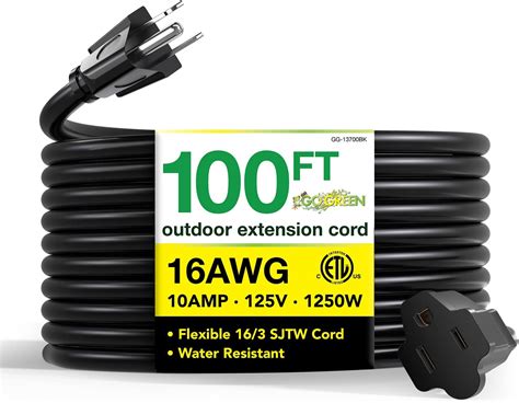 Huanchain Black Outdoor Extension Cord 75 Ft Waterproof Flexible 16 3