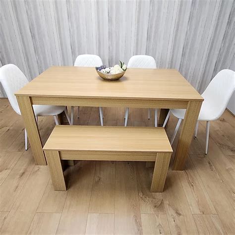 Wooden Dining Table Set For 6 Oak Effect Table With 4 White Gem