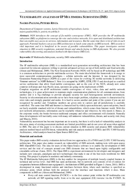 Pdf Vulnerability Analysis Of Ip Multimedia Subsystem Ims
