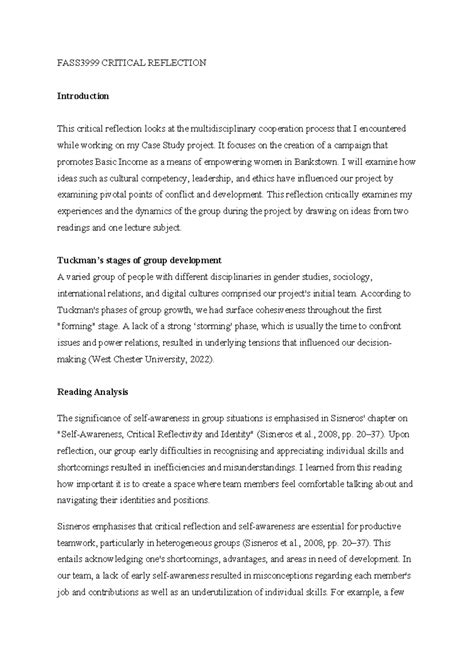 Fass3999 Critical Reflection Fass3999 Critical Reflection Introduction This Critical