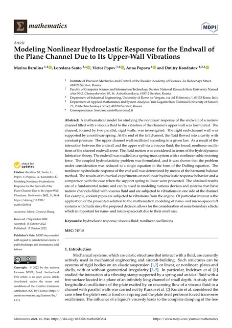 PDF Modeling Nonlinear Hydroelastic Response For The Endwall Of The Plane Channel Due To Its