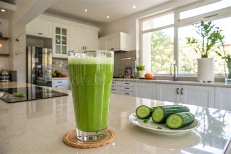 A Big Glass Of Cucumber Juice On A Clear Kitchen Generated By Ai Stock Illustration