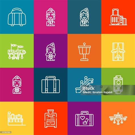 공항 요소의 현대 얇은 선 아이콘 세트 프리미엄 품질 개요 기호 컬렉션 간단한 모노 선형 픽토그램 팩 웹 그래픽을 위한 스트로크 벡터 로고 개념 0명에 대한 스톡 벡터 아트