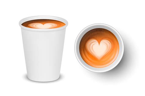 벡터 3d 사실적인 종이 흰색 일회용 컵 세트 우유 커피 거품 고립 라떼 카푸치노 스톡 벡터 일러스트레이션 디자인 템플릿입니다