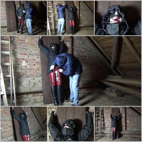 Bondageangel Tied Up On The Attic In A New Puffy Jacket